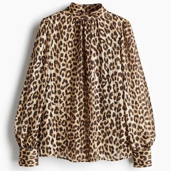 H&M | Tops | Hm Animal Leopard Print Long Sleeve Blouse Top Gold Button ...